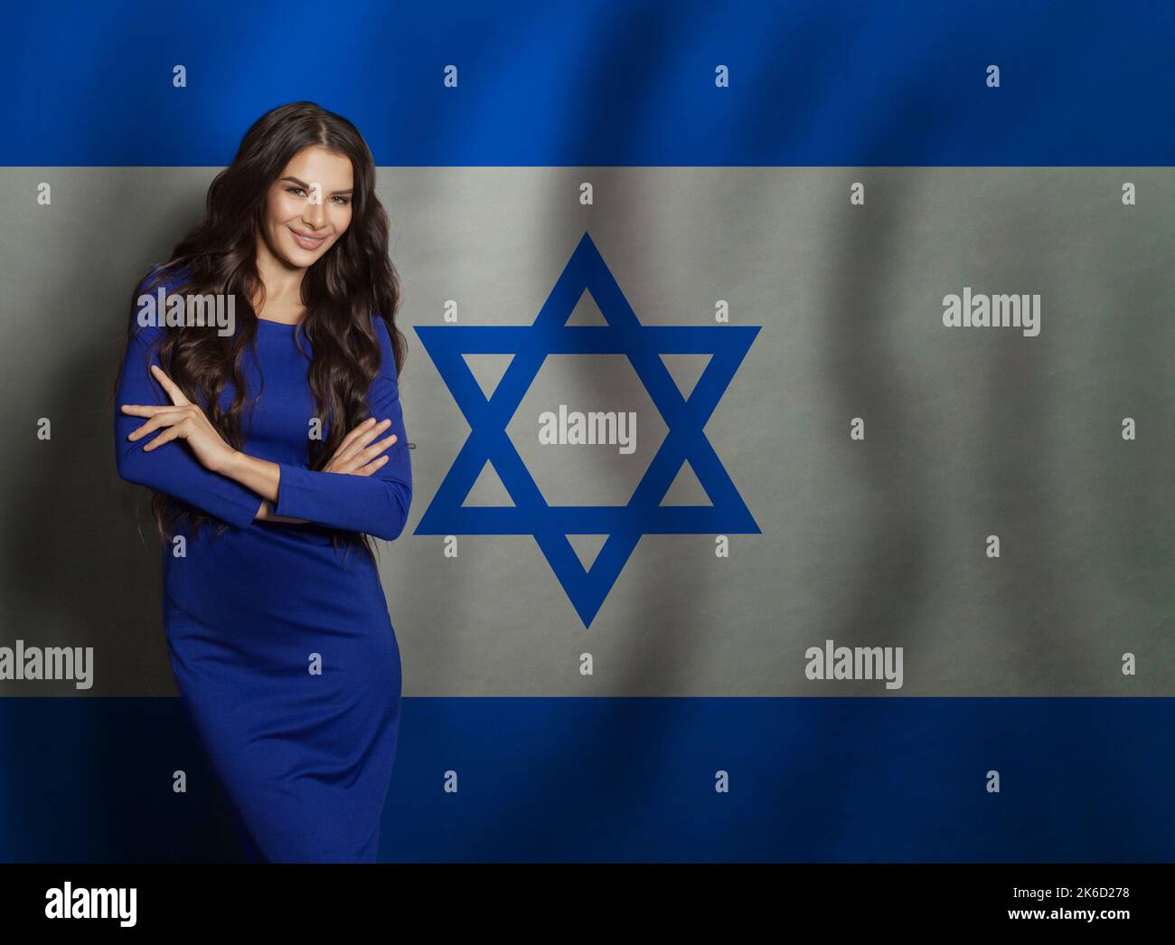 Student woman smiling against flag of Israel background Stock Photo - Alamy
