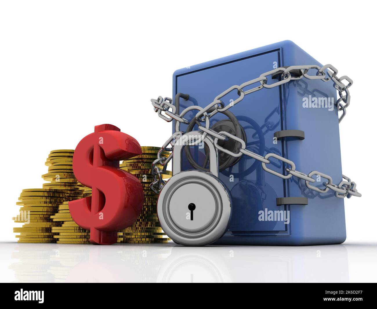 3d rendering usd Dollar symbol with gold coin near locker Stock Photo ...
