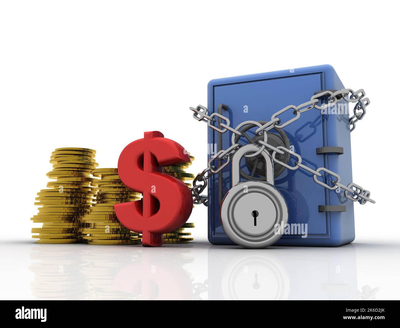 3d rendering usd Dollar symbol with gold coin near locker Stock Photo ...