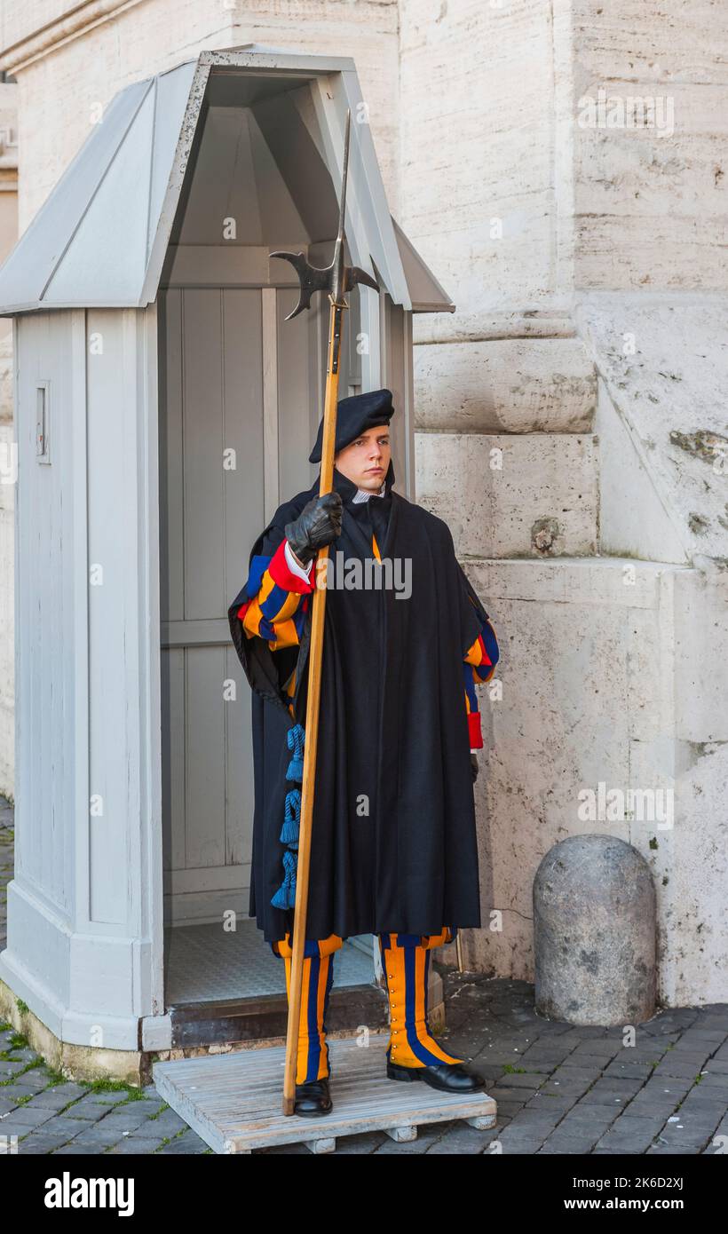 Vatican City, Vatican - February 10, 2013: St Peter's Square. A soldier ...