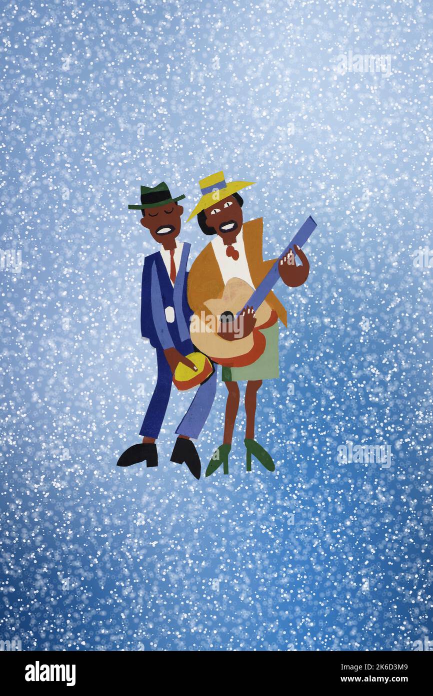 William H Johnson - Blind Singer on contemporary snow blue background ...