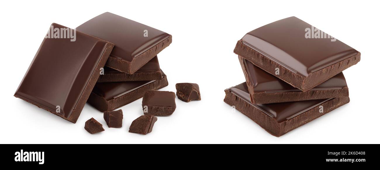 Small dark chocolate pieces isolated on white background Stock Photo ...