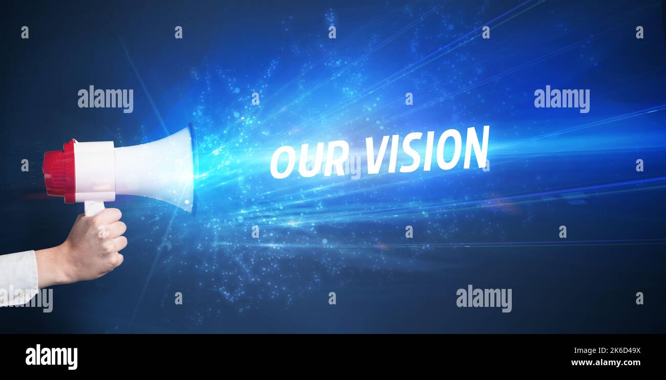 Young person shouting in loudspeaker Stock Photo - Alamy