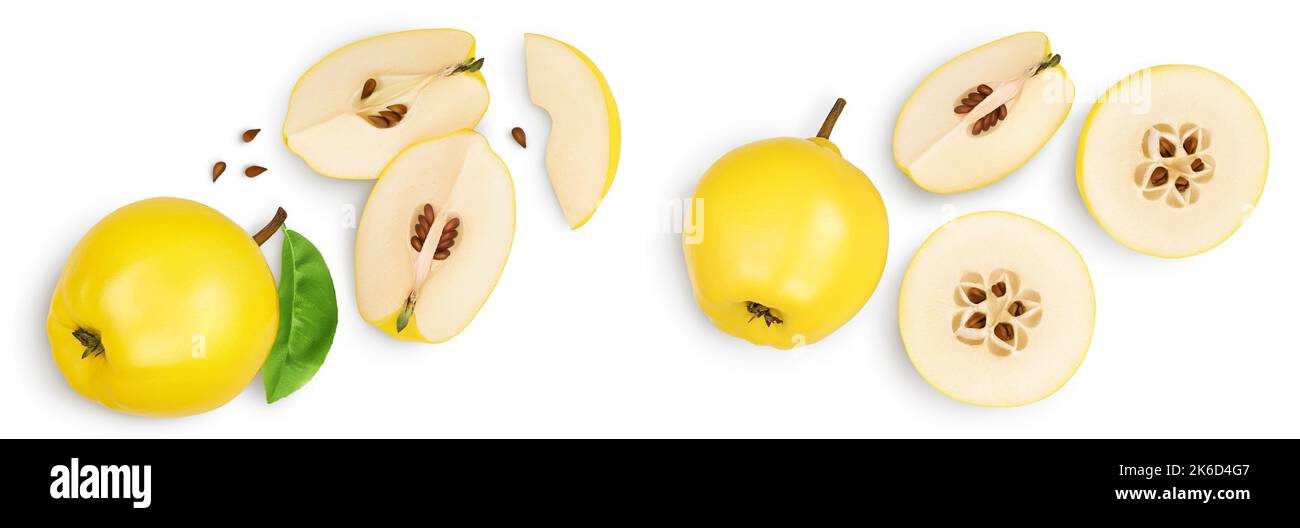 Fresh quince with slices isolated on the white background with full ...