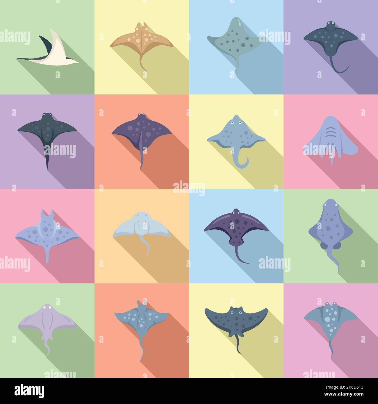 Stingray icons set flat vector. Ocean fish. Marine life Stock Vector ...
