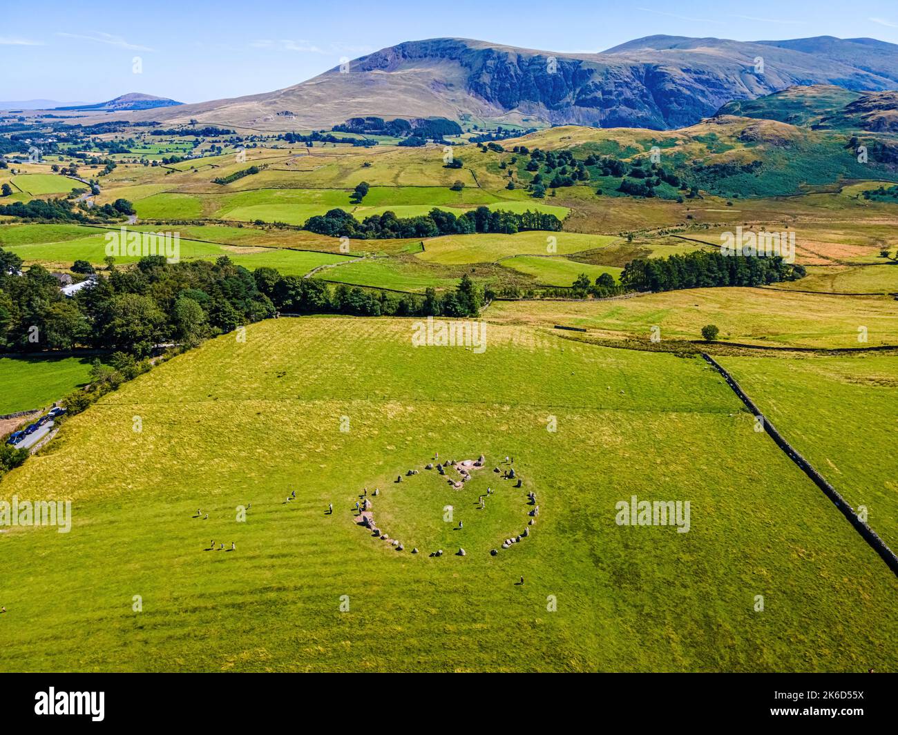 Aerial view of Castlerigg Stone Circle in Lake District, a region and ...