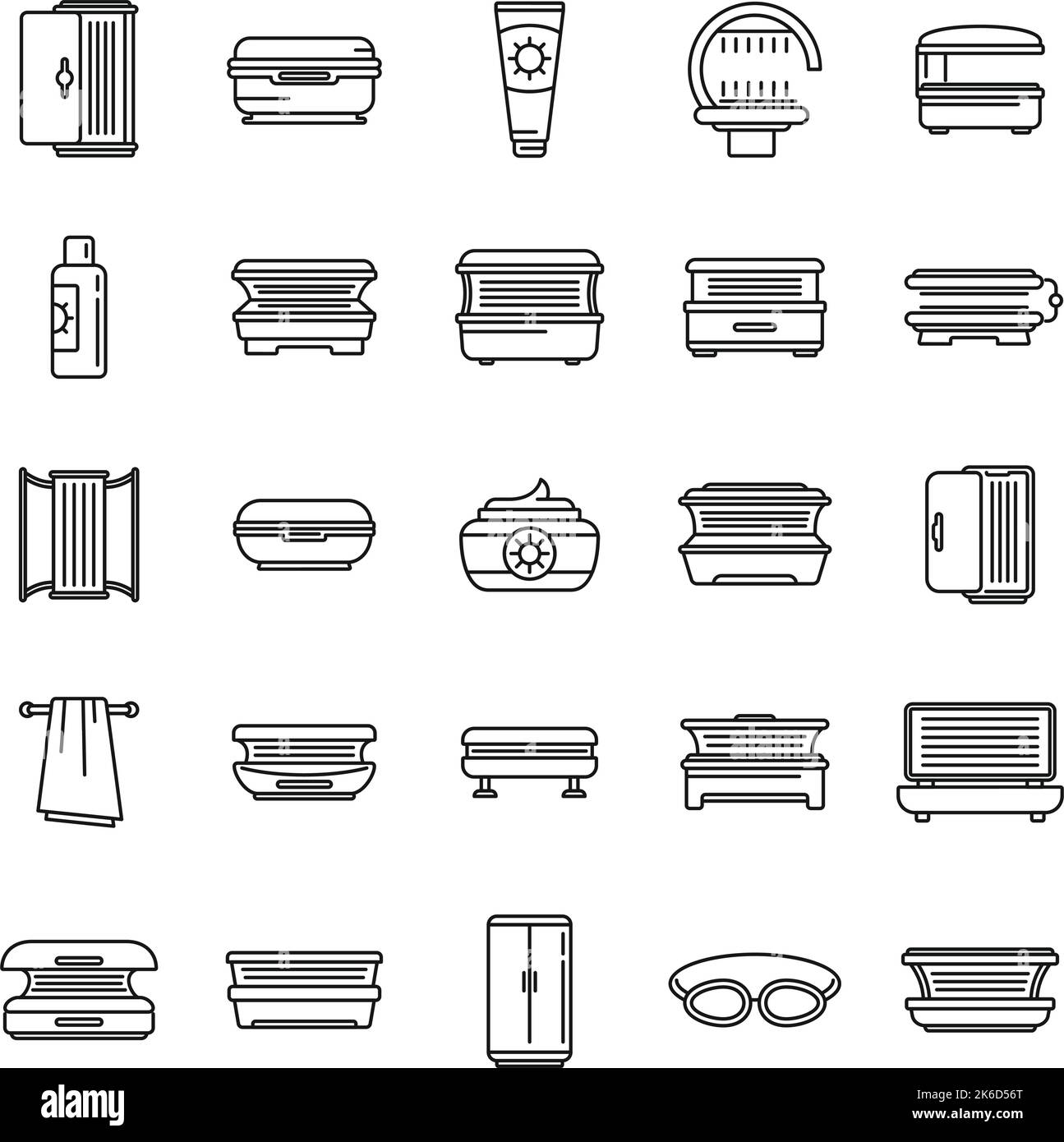 Solarium Icons Set Outline Vector Bronze Bed Bikini Lamp Stock Vector Image And Art Alamy