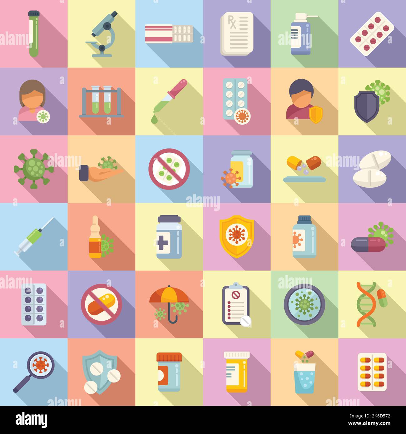 Antibiotic Resistance Icons Set Flat Vector Immune Drug Medical