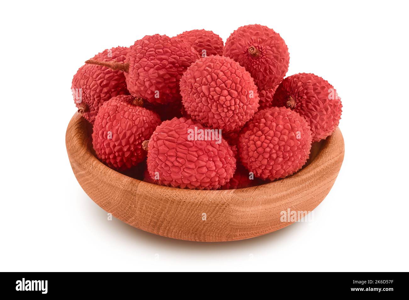 lychee fruit in wooden bowl isolated on white background with full ...