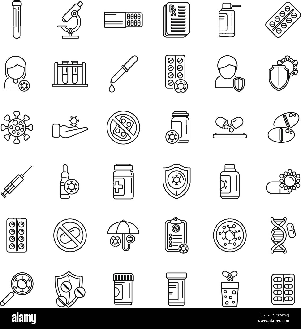 Antibiotic resistance icons set outline vector. Immune drug. Medical ...