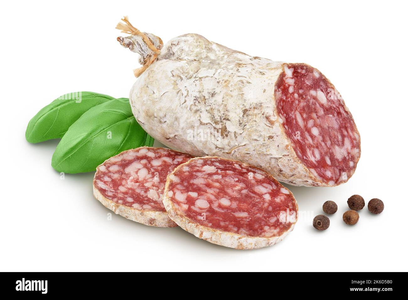 Cured salami sausage isolated on white background. Italian cuisine with ...