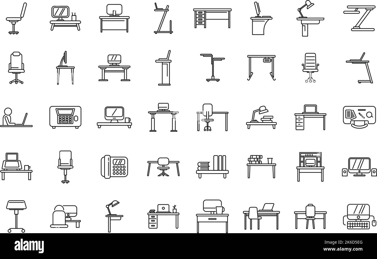 Ergonomic workplace icons set outline vector. Body chair. Comfort ...