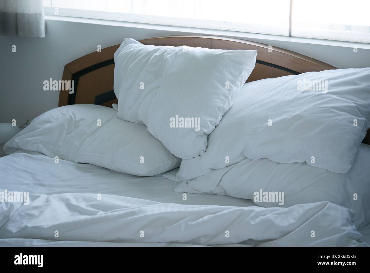 messy bed in early morning , messy bed after waking up Stock Photo - Alamy