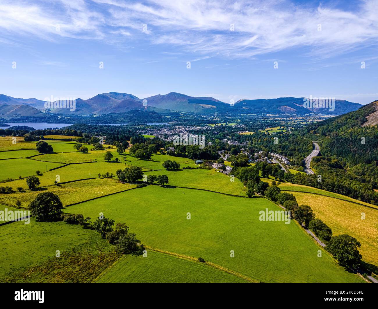 Aerial view of hills around Keswick in Lake District, a region and ...