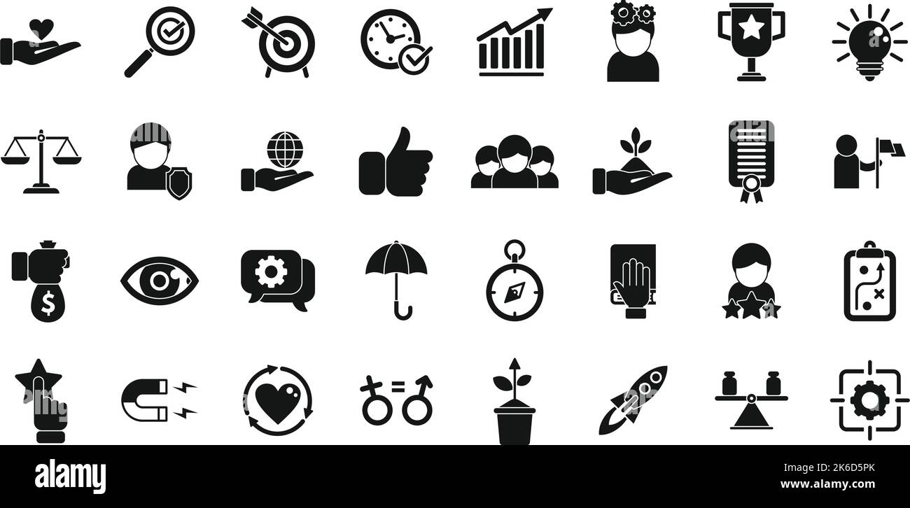 Core values icons set simple vector. Client innovation. Integrity ...