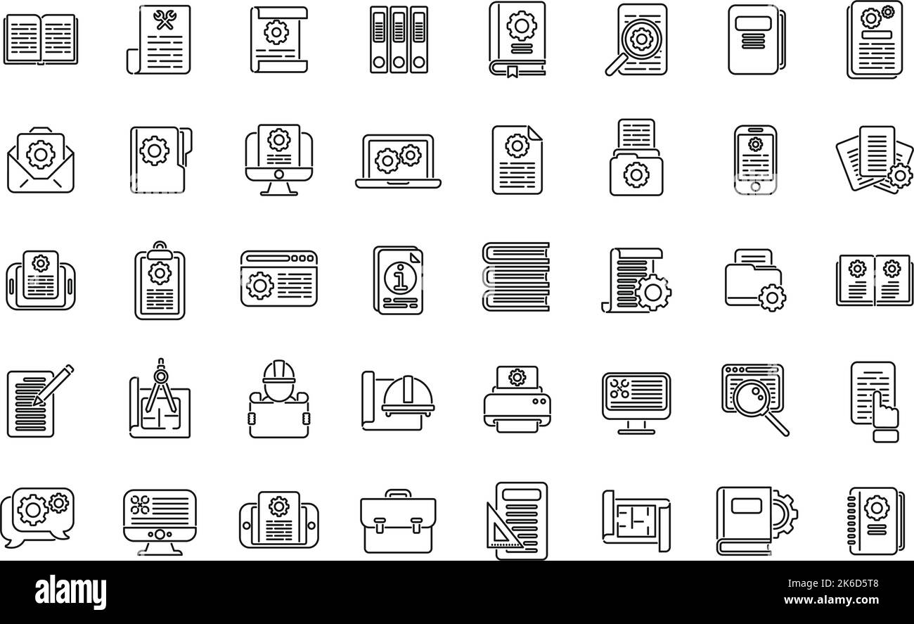 Technical document icons set outline vector. Building manual. Plan paper Stock Vector Image ...