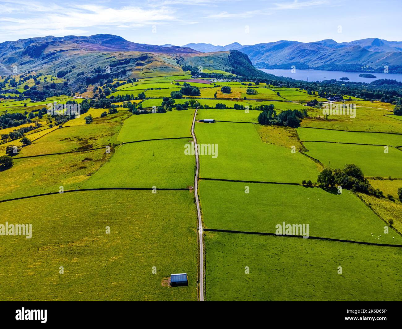 Aerial view of hills around Keswick in Lake District, a region and ...
