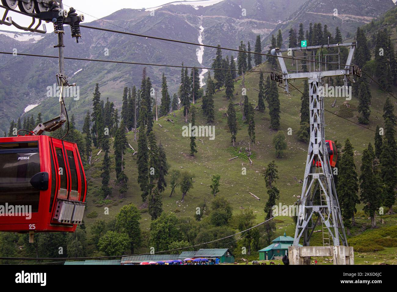 ropeway cable car, Gulmarg Gondola, Jammu and Kashmir, union territory of India is a high ...