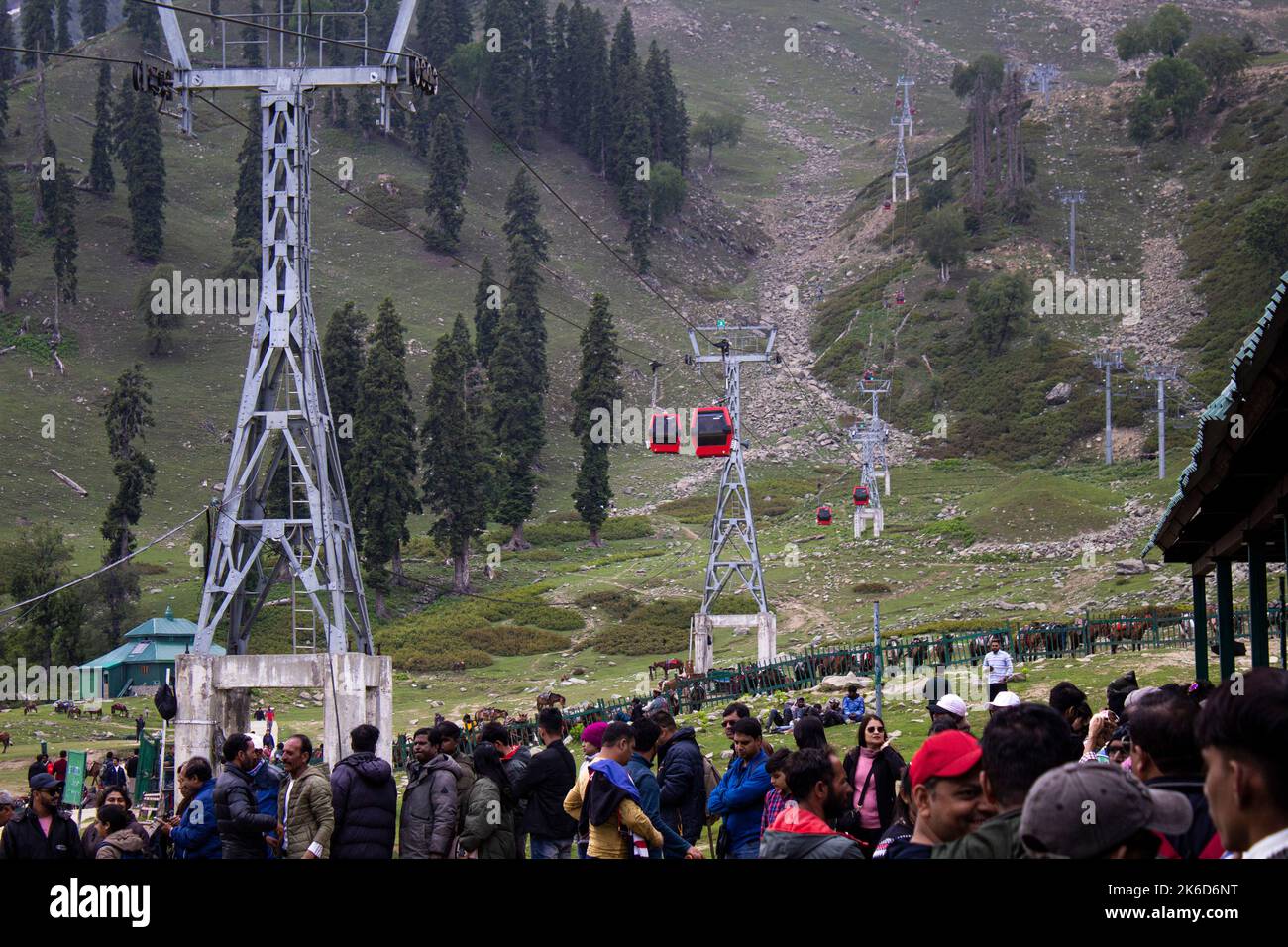 ropeway cable car, Gulmarg Gondola, Jammu and Kashmir, union territory of India is a high ...
