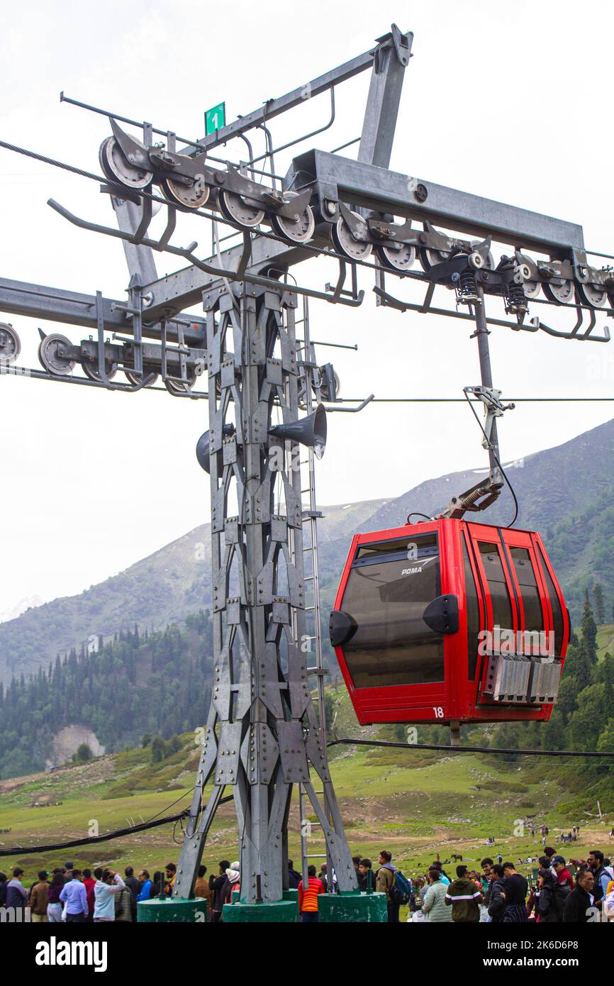 ropeway cable car, Gulmarg Gondola, Jammu and Kashmir, union territory of India is a high ...