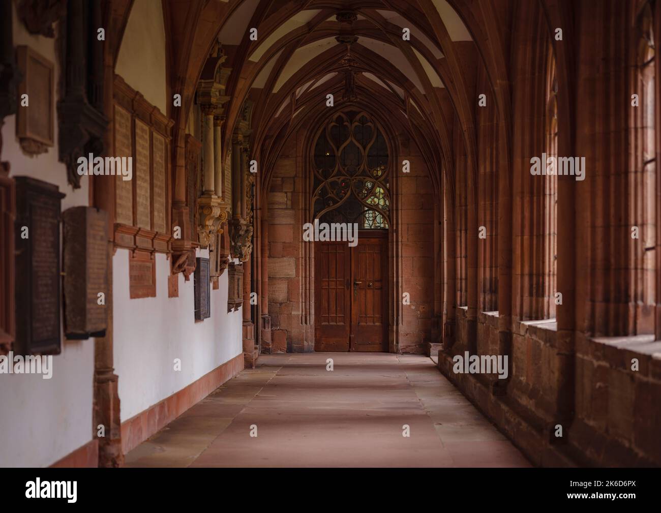Gothic Protestant cathedral of Basel with two spiers and tiled roof ...