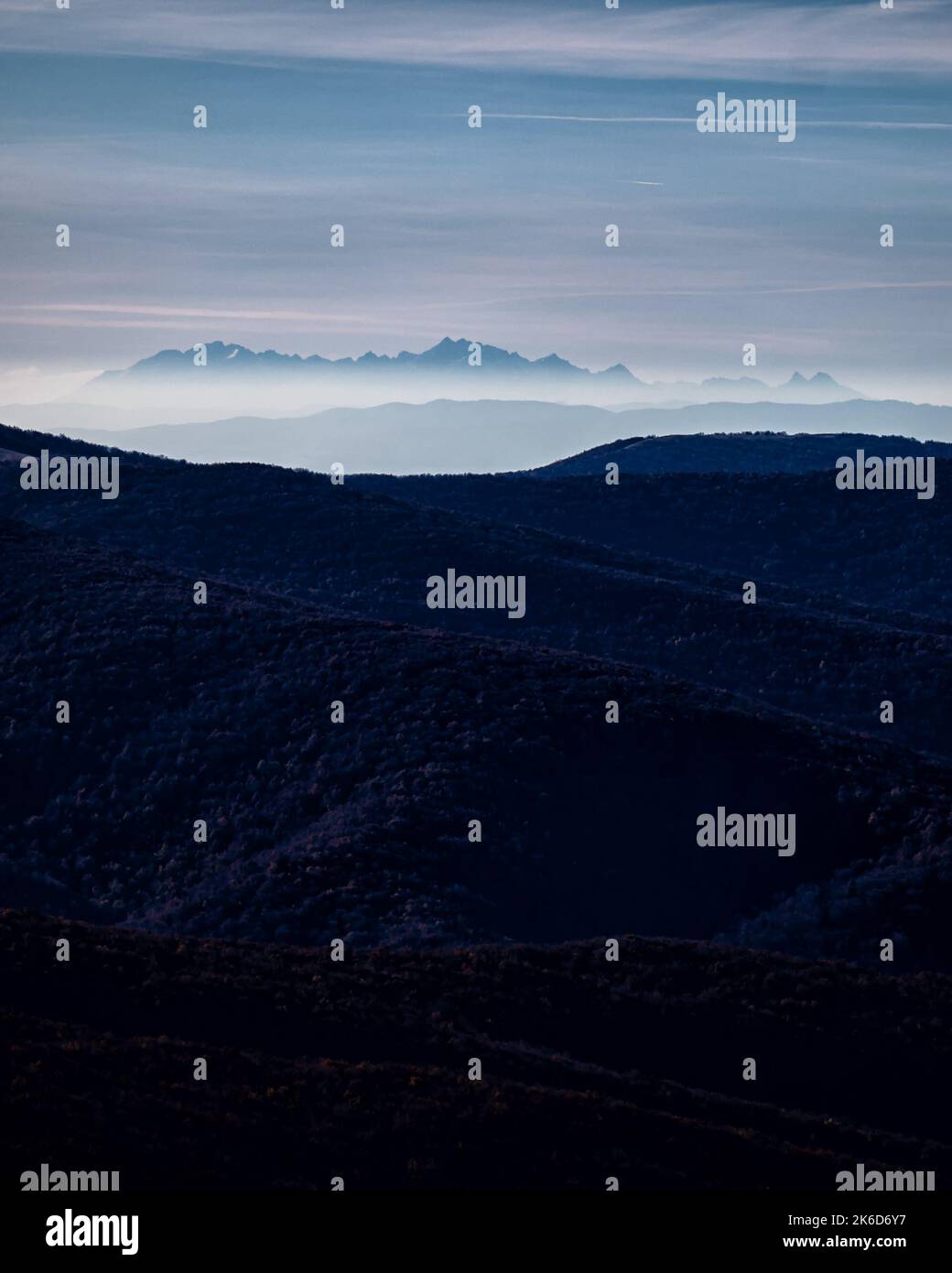 The Tatra Mountains seen from the Bieszczady Mountains. The temperature ...