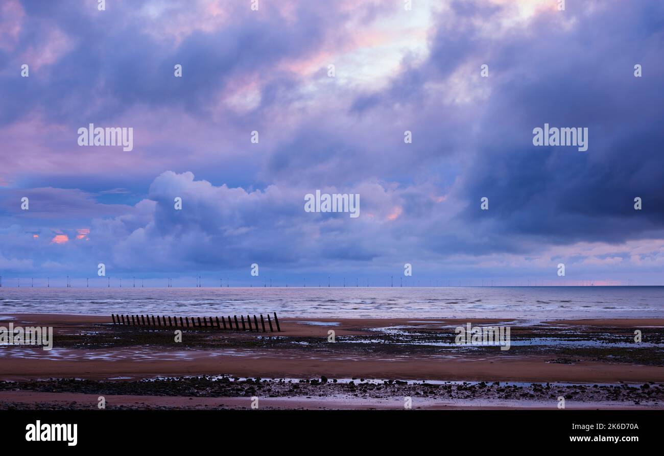 A bright purple sunset sky over Walney Island, Barrow-in-Furness ...