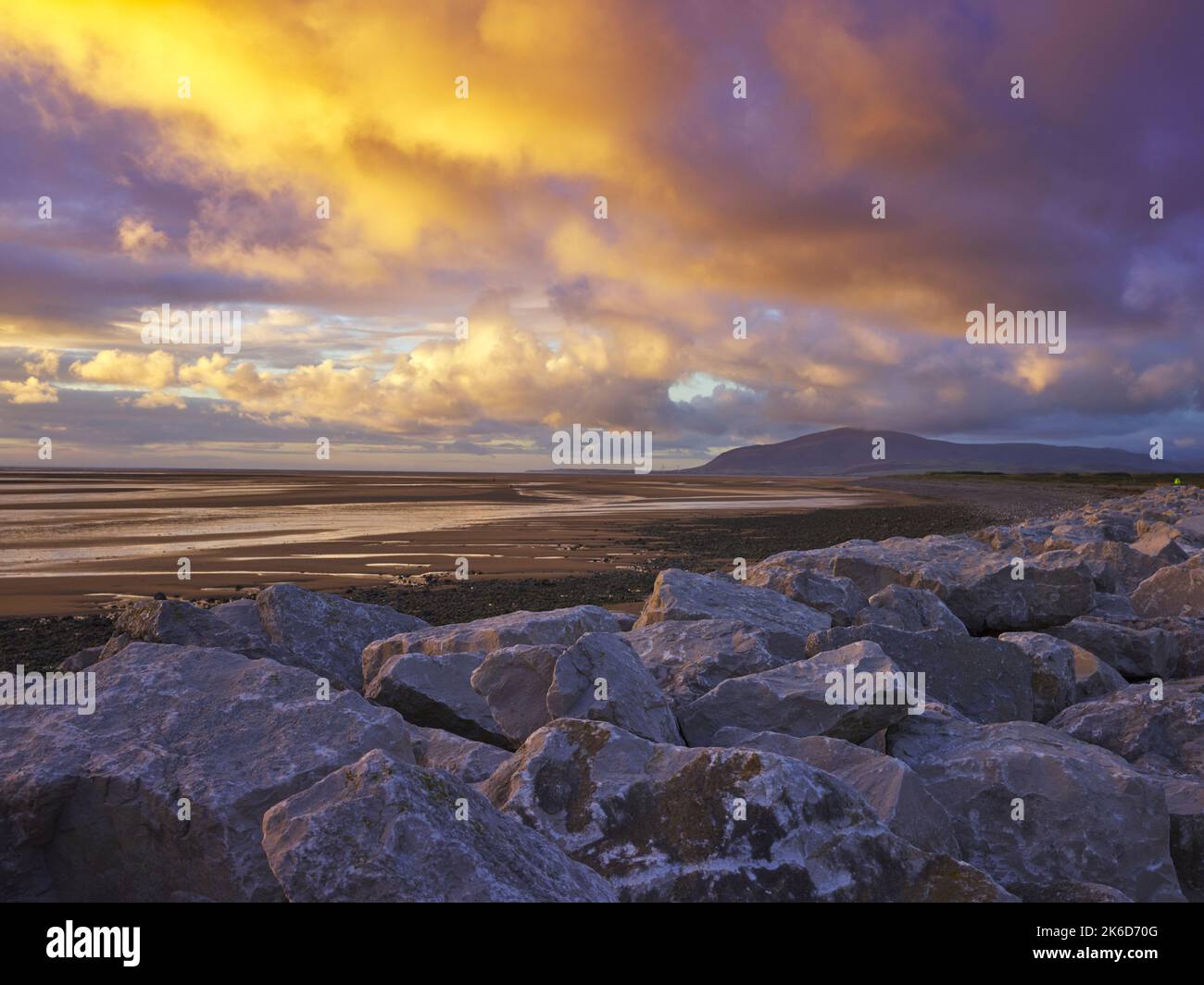A bright sunset sky over Walney Island, Barrow-in-Furness, England ...