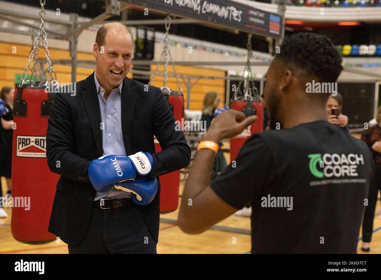 The Prince of Wales boxing during a visit the Copper Box Arena in the ...
