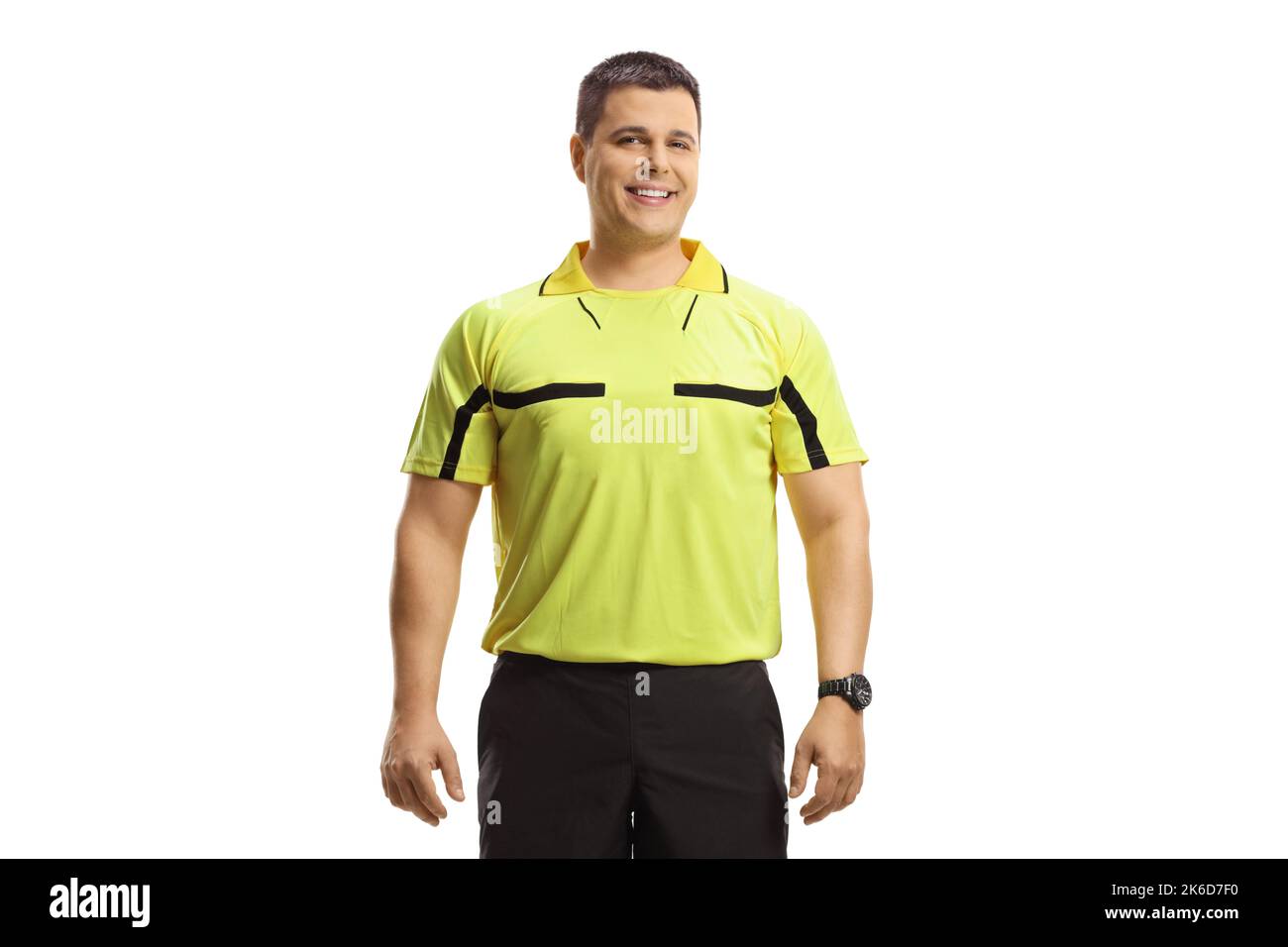 Football referee posing isolated on white background Stock Photo - Alamy