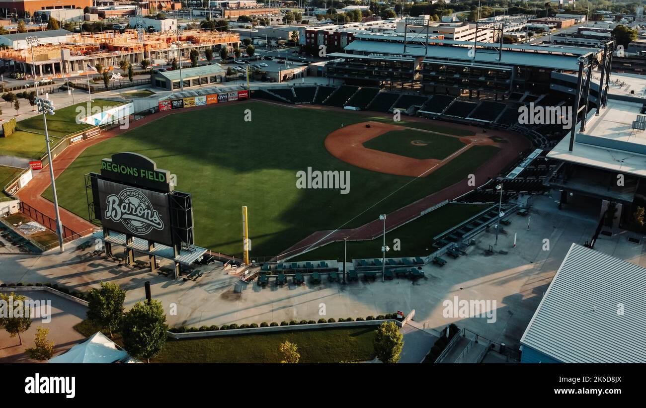 An aerial drone shot of Regions Field stadium - home of the Birmingham ...