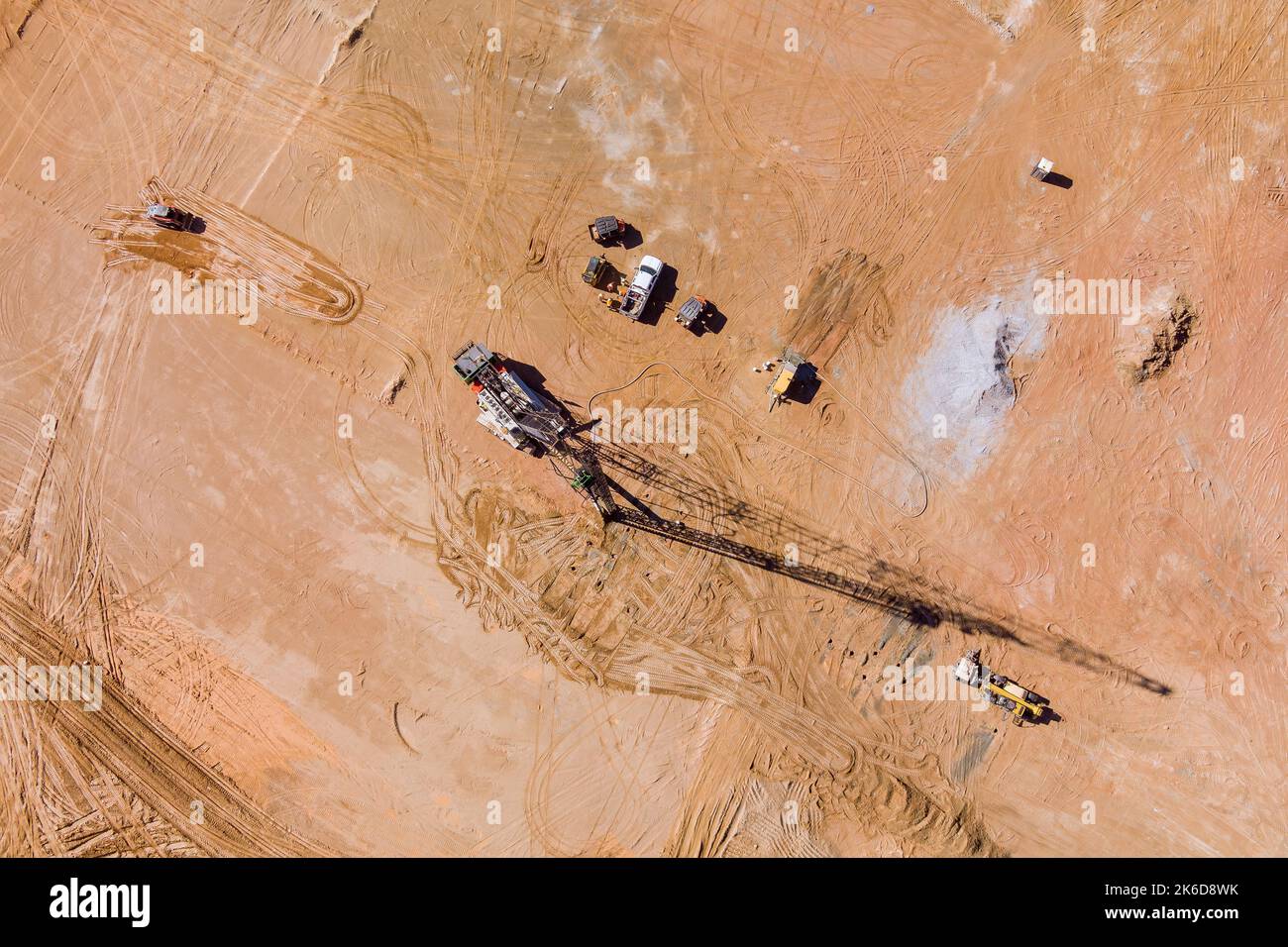 During horizontal piling foundation work truck mounted pump is mounted ...