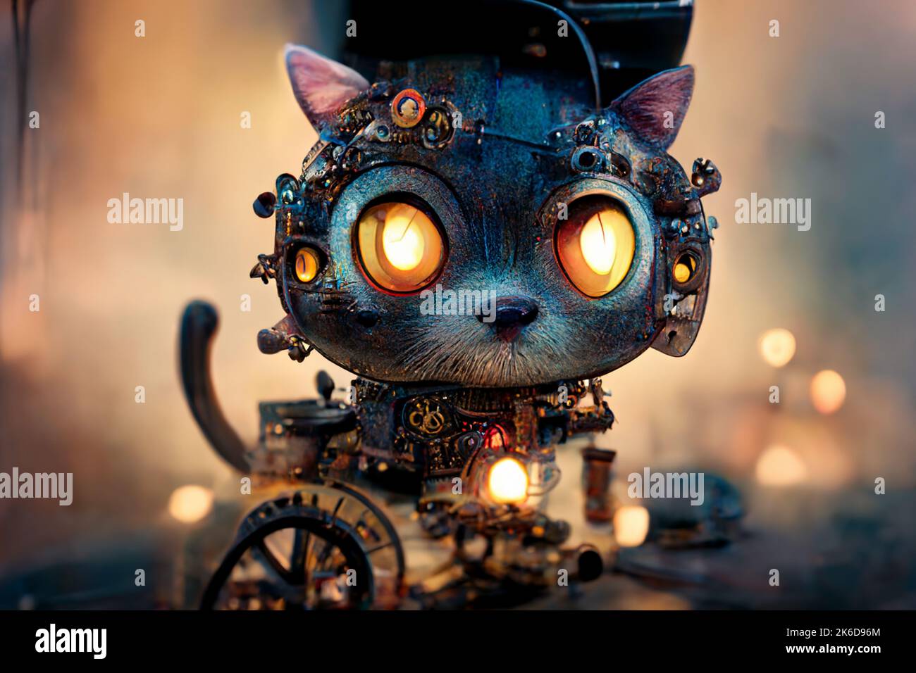 A steampunk robot cat figurine against blurred background Stock Photo ...