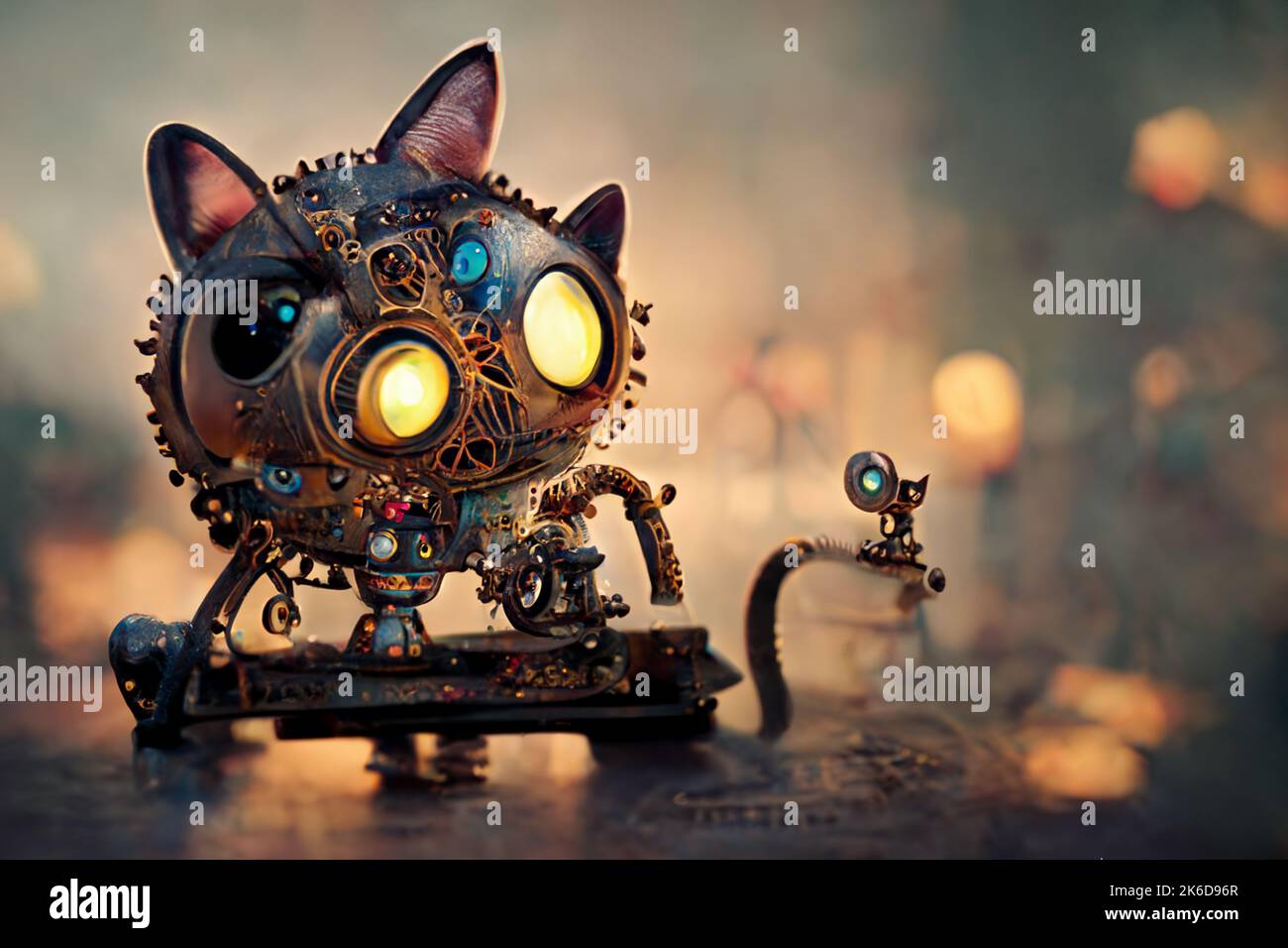 A steampunk robot cat figurine against blurred background Stock Photo ...