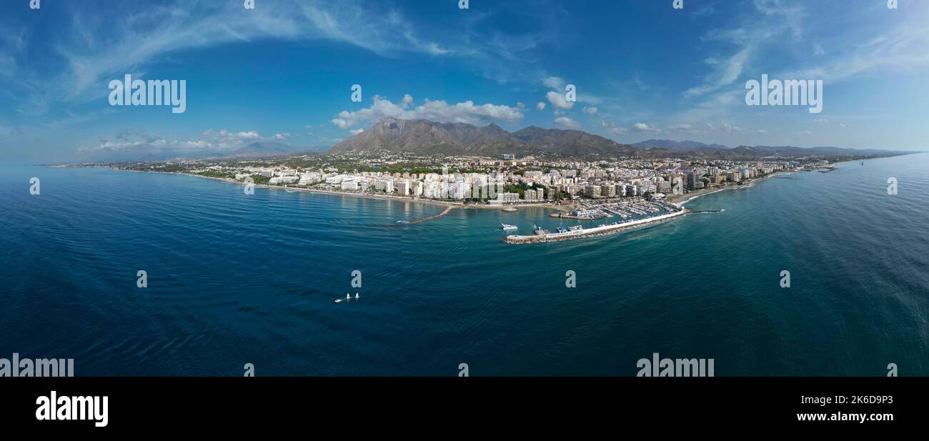 view of the beautiful coastline of Marbella town, Spain Stock Photo - Alamy