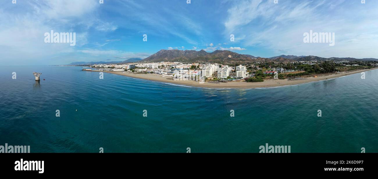view of the beautiful coastline of Marbella town, Spain Stock Photo - Alamy
