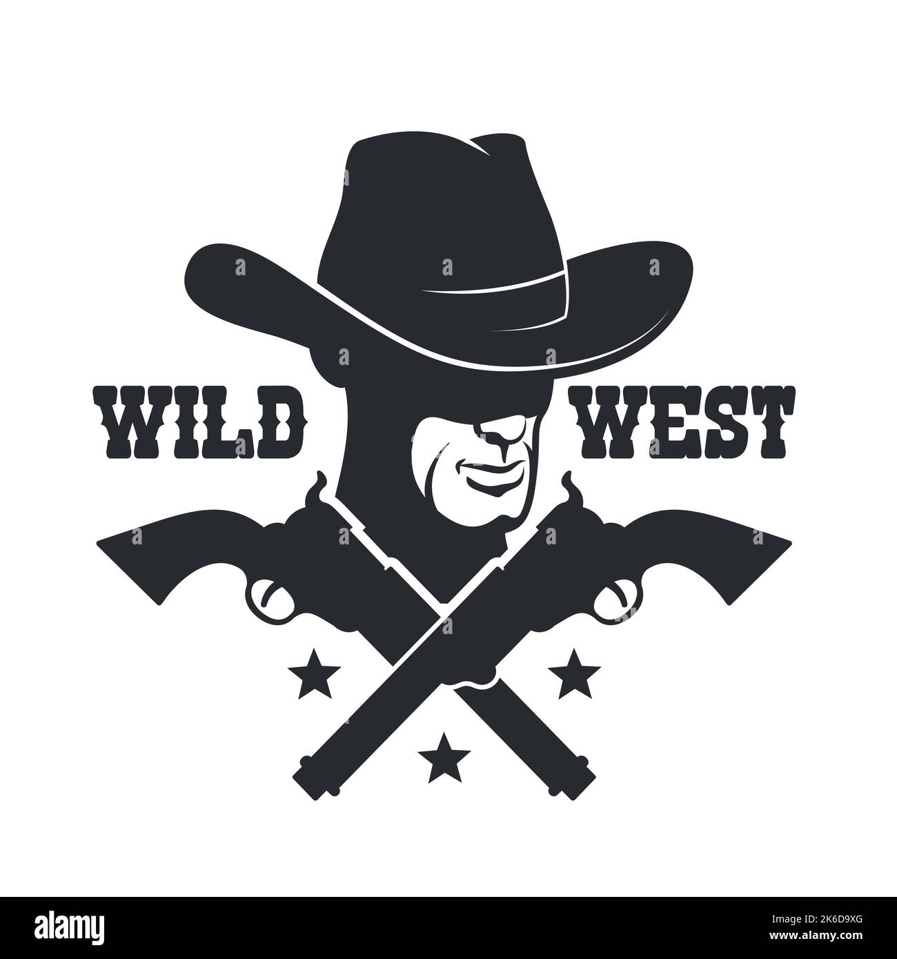 Western retro logo with cowboy in hat and crossed guns Stock Vector ...