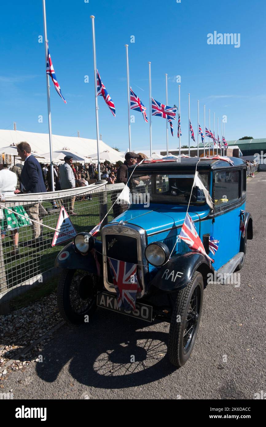 Blue Austin 7 decorated with Union Jack flags to celebrate the ...