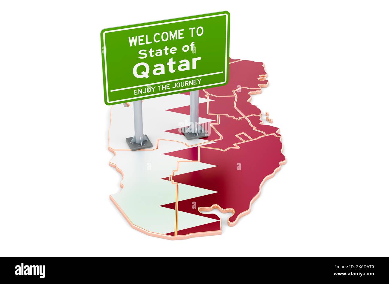 Billboard Welcome to Qatar on Qatari map, 3D rendering isolated on ...