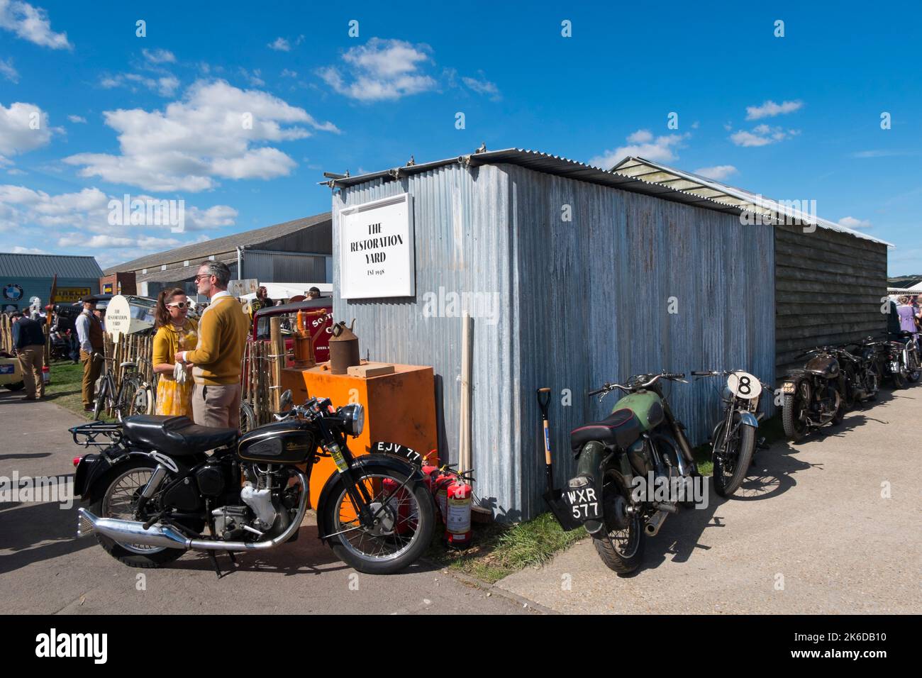 A Velocette and other vintage motorbikes lined up at the Restoration ...