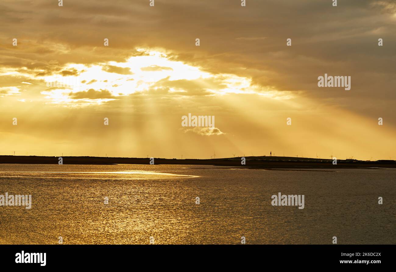 A beautiful landscape of the South Walney Nature Reserve on the sunset ...
