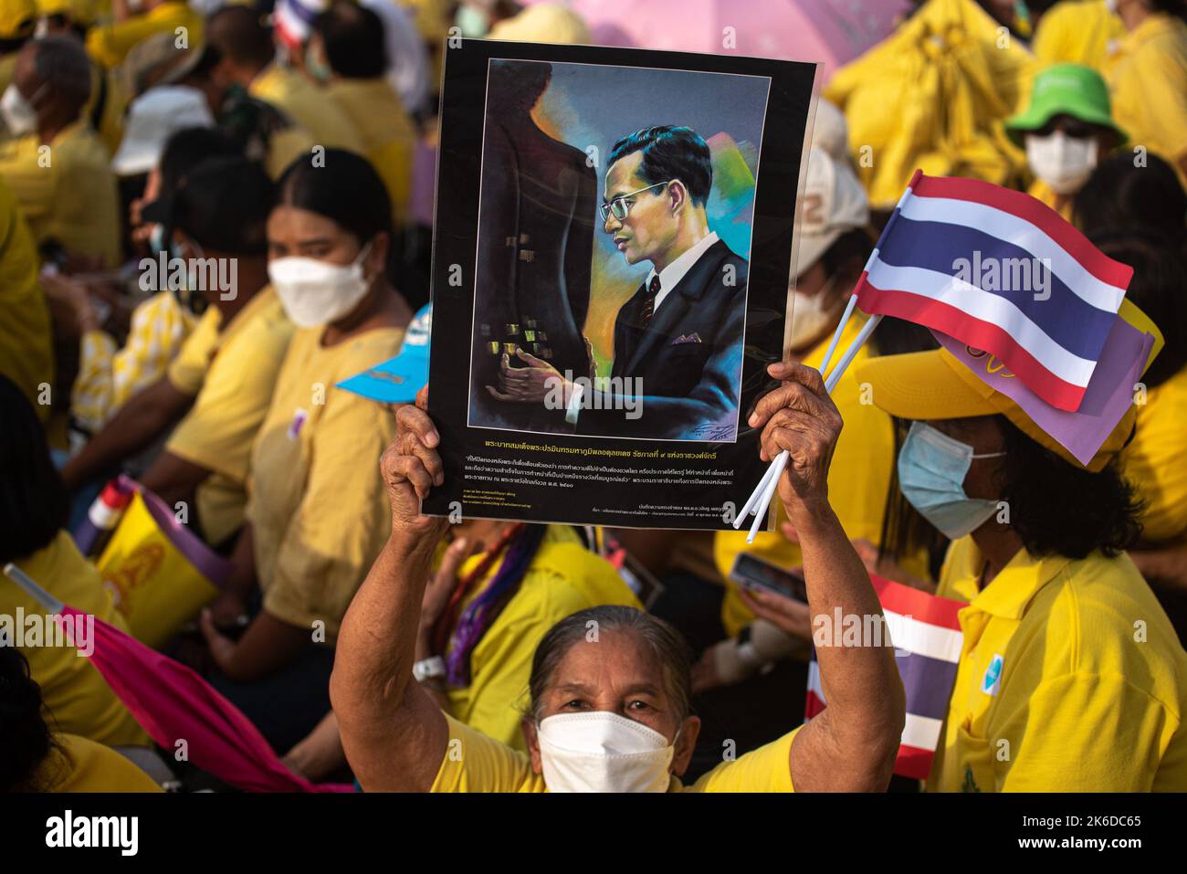 Thai royalist supporter holds the portrait of the late Thai King ...