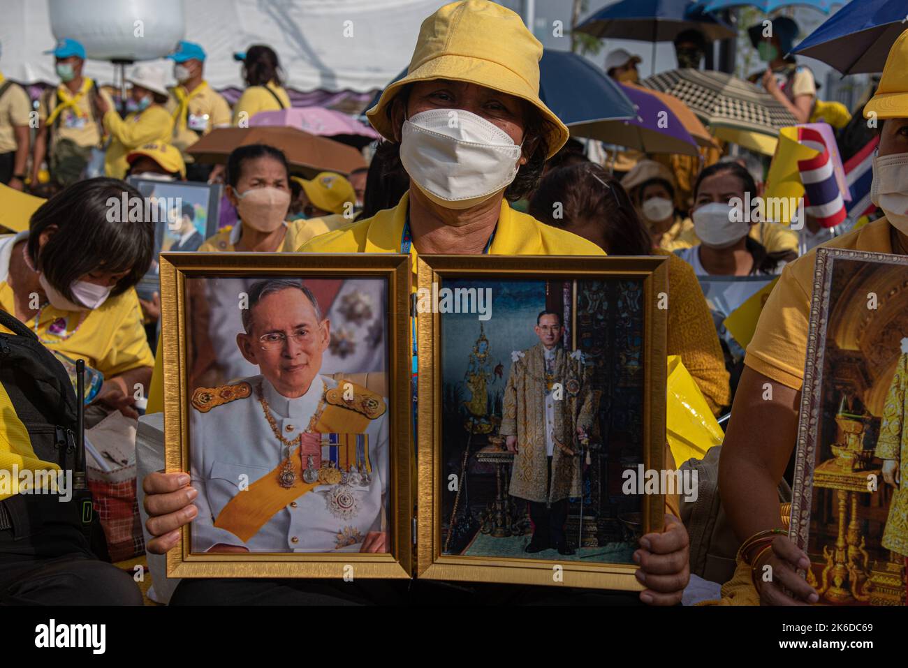 Thai royalist supporter holds the portrait of the late Thai King ...