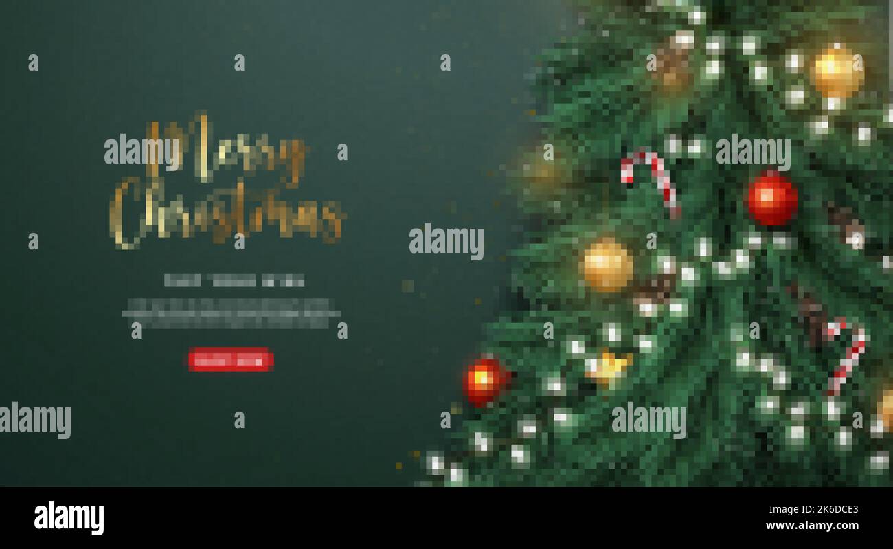 Merry Christmas composition 3D realistic pine fir tree cone candy cane ...