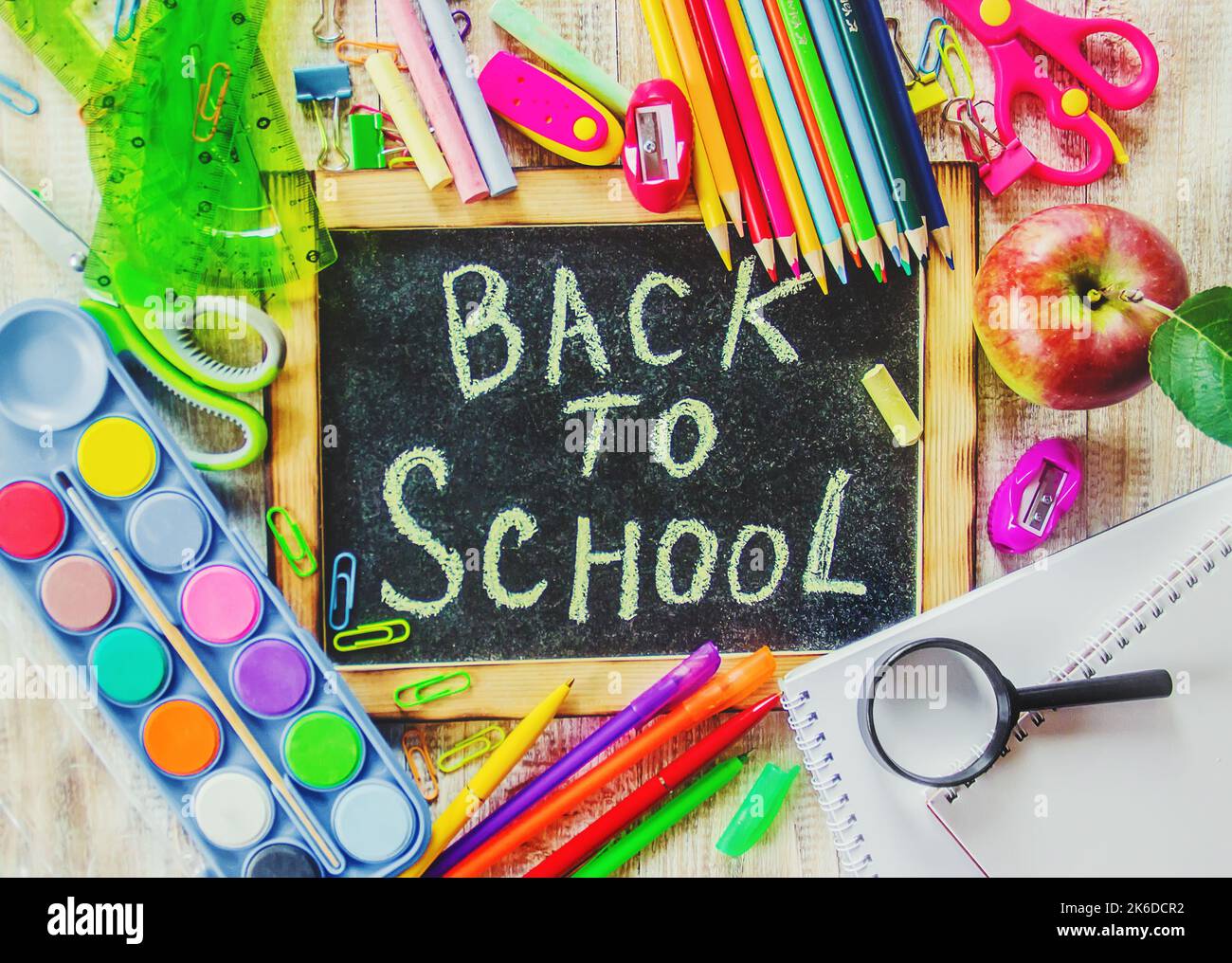 School items. It's time to go to school. Selective focus Stock Photo ...