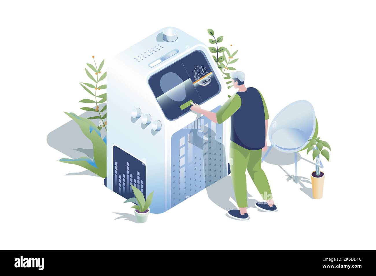 Biometric control web concept in 3d isometric design. People use secure access for save personal ...