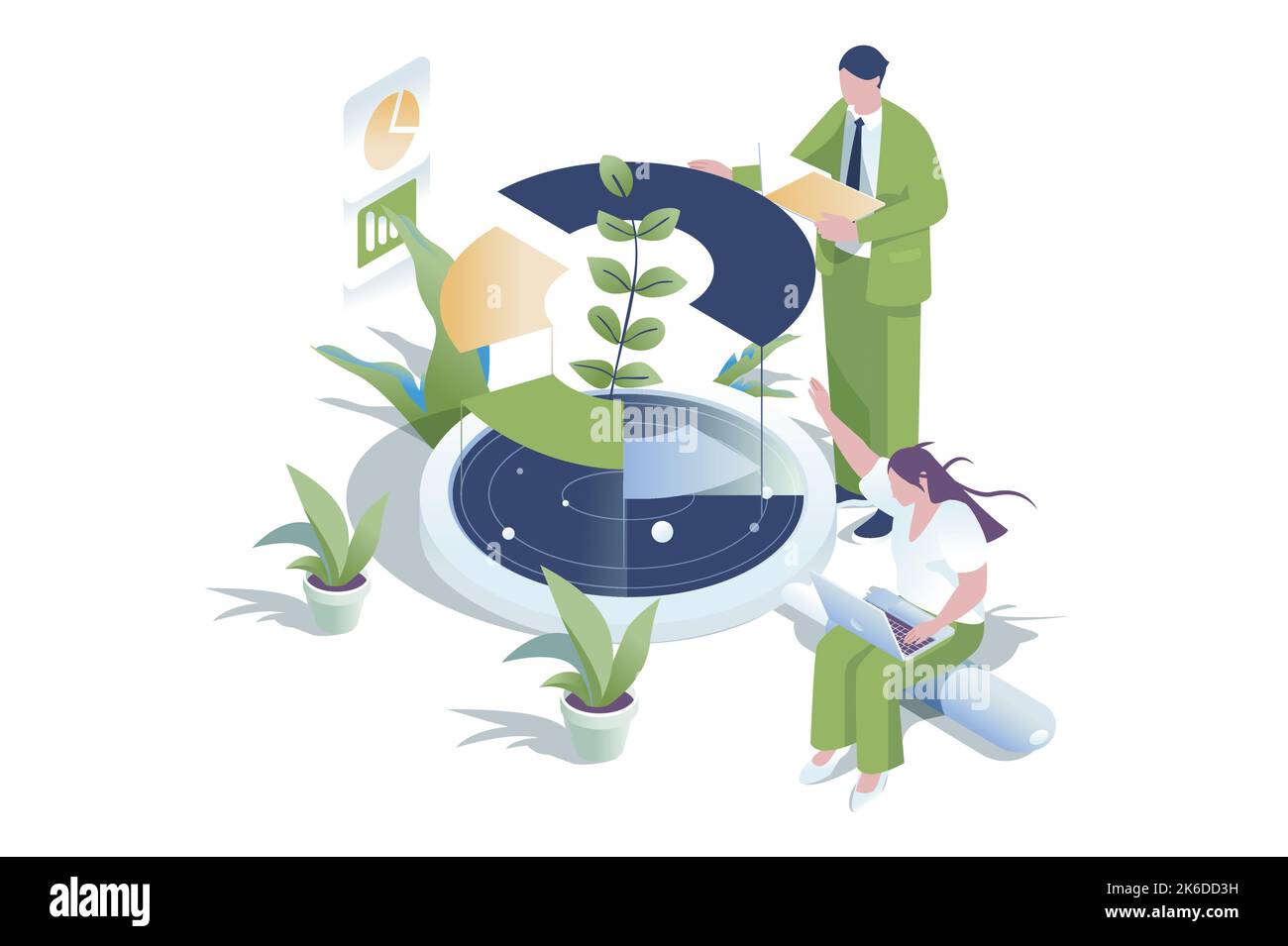 Data analysis web concept in 3d isometric design. People making ...