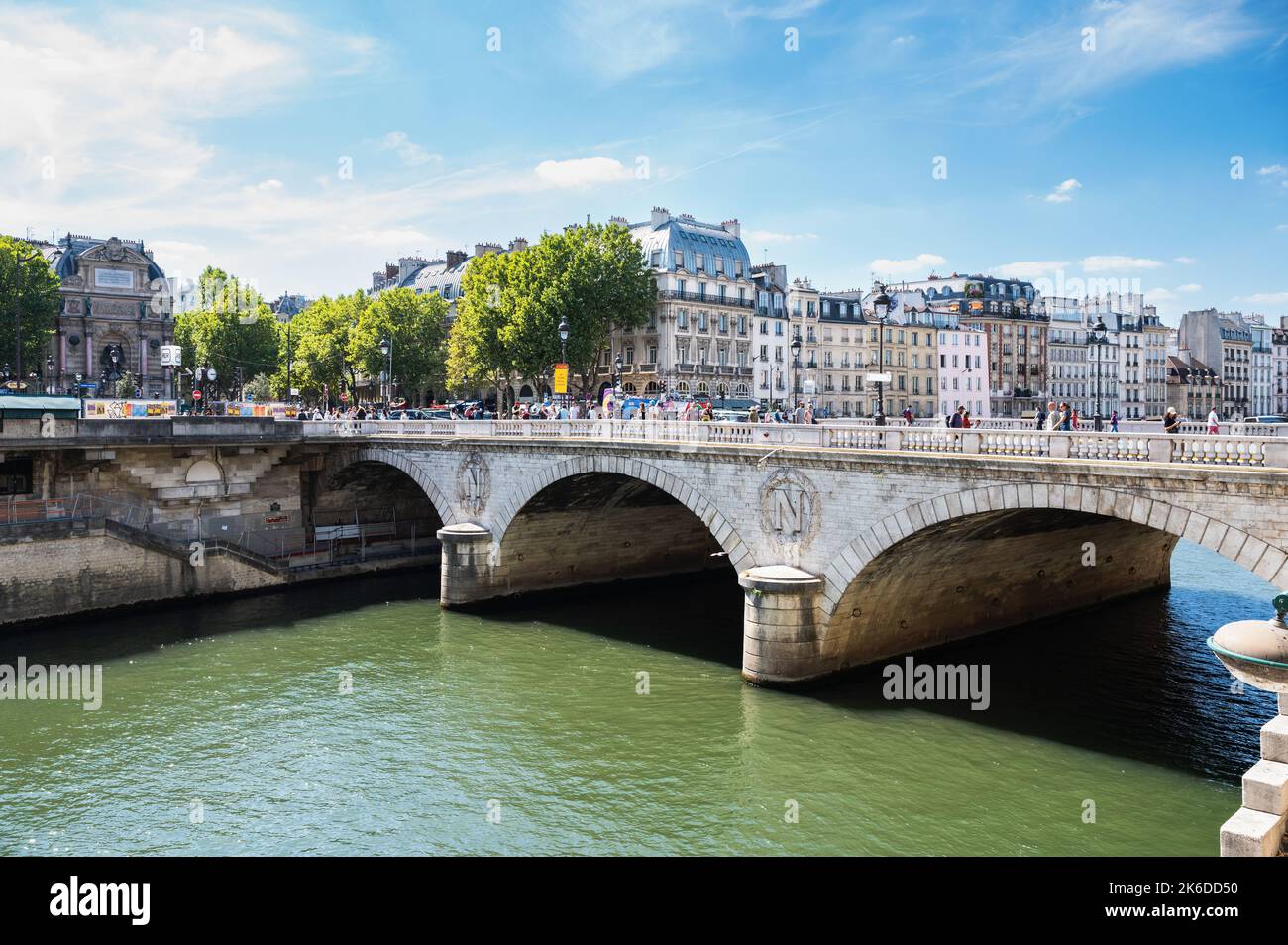 Paris, France - August 27 2022: Bridges over river Seine, fountain ...
