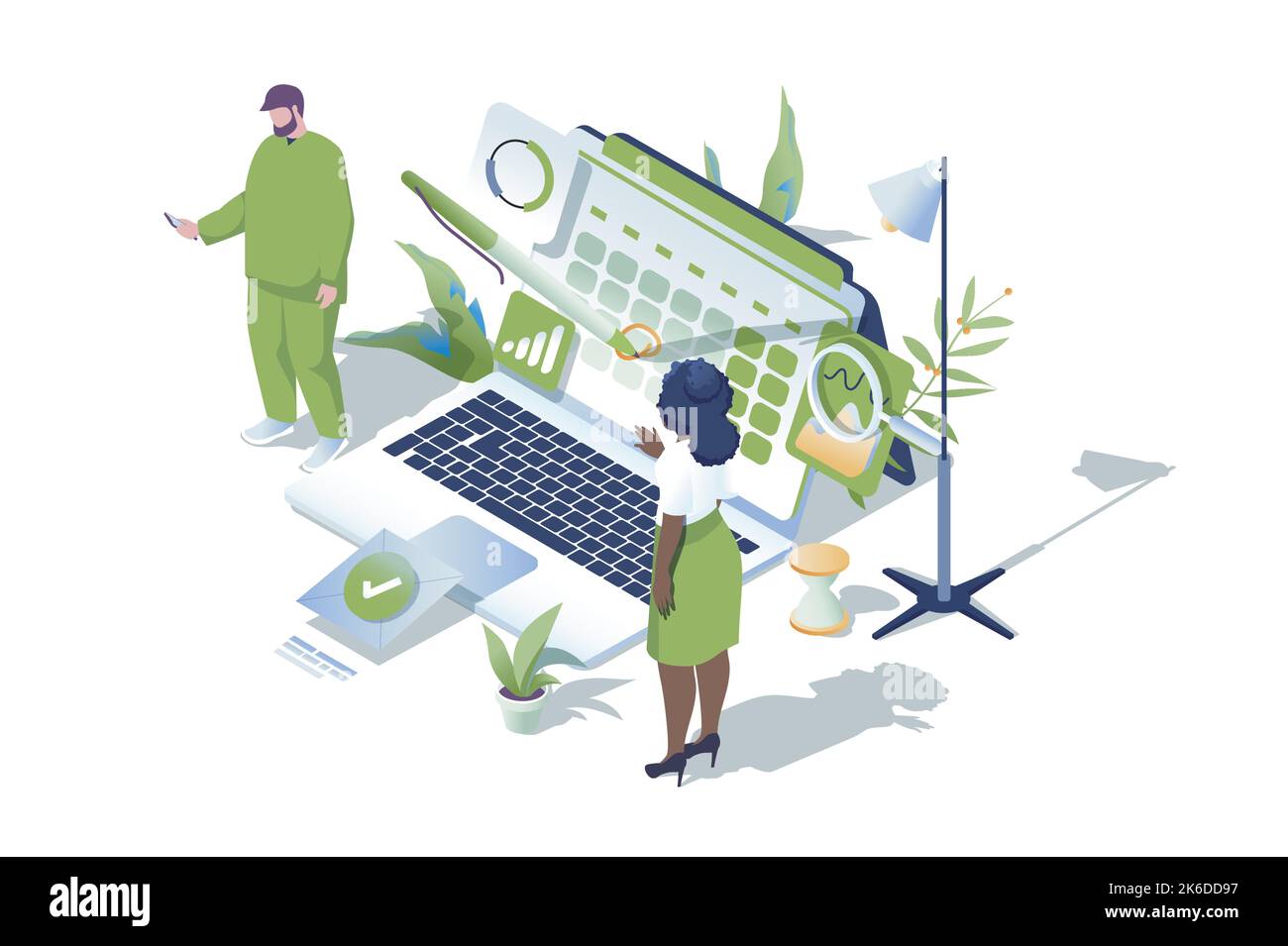 Planning web concept in 3d isometric design. People organizes workflow ...