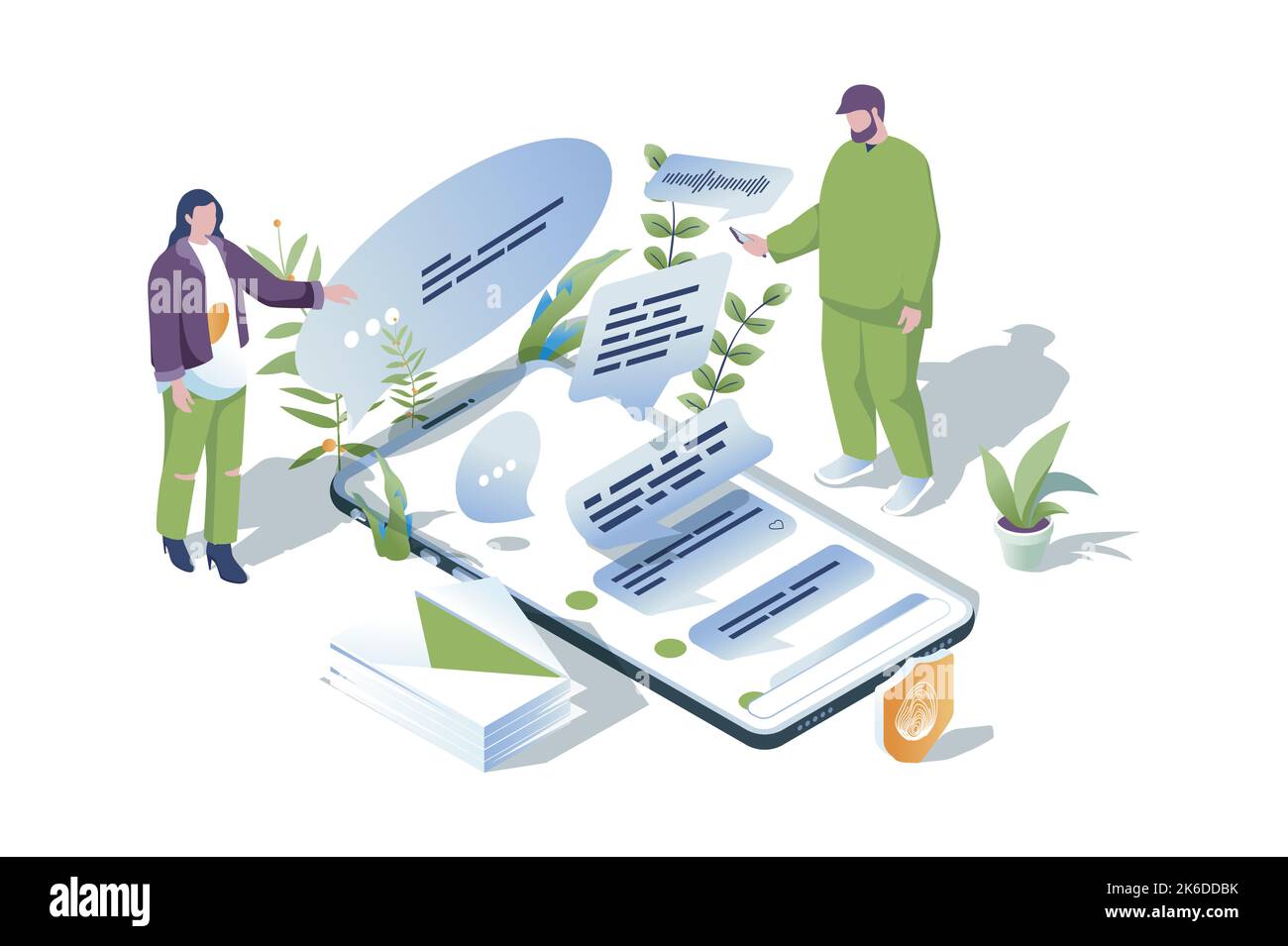 Messaging service web concept in 3d isometric design. People writes ...